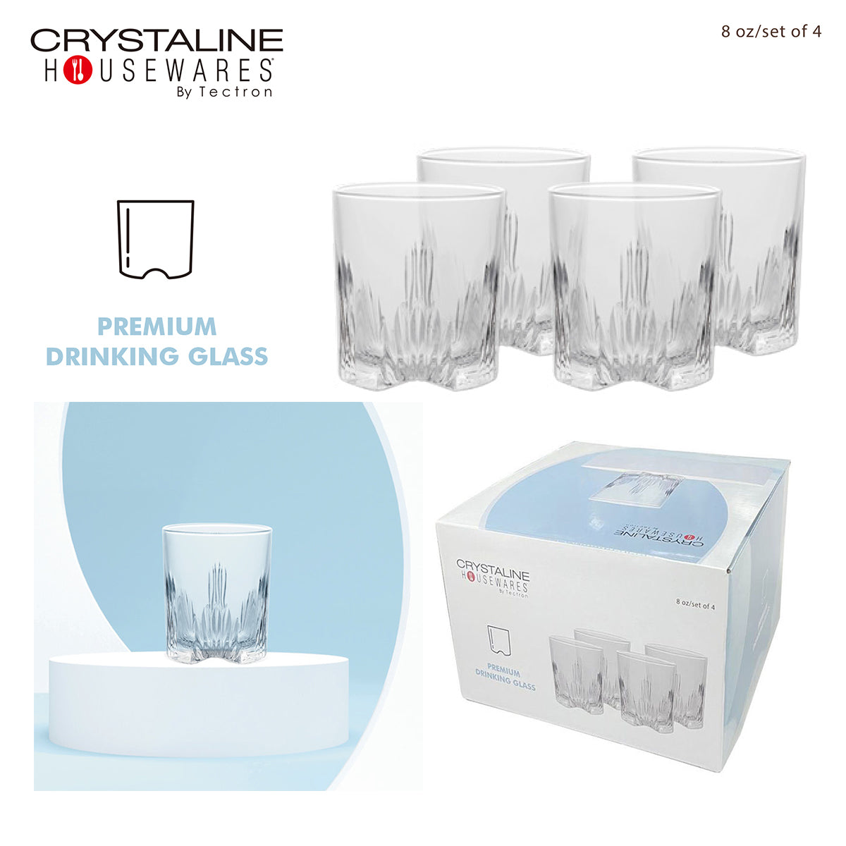 8 Oz Set Of 4 Premium Drinking Glass - HWGL4– Tectron International