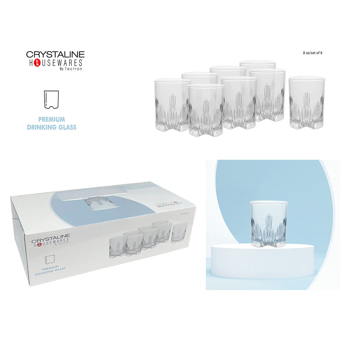 8 Oz Set Of 8 Premium Drinking Glass - HWGL8– Tectron International
