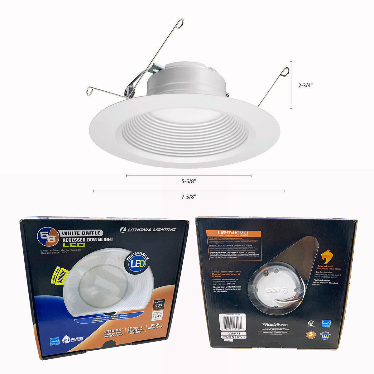 6” & 5” Led Dimmable Matte White Baffle 3000K Lithonia Lighting - MHD7 ...